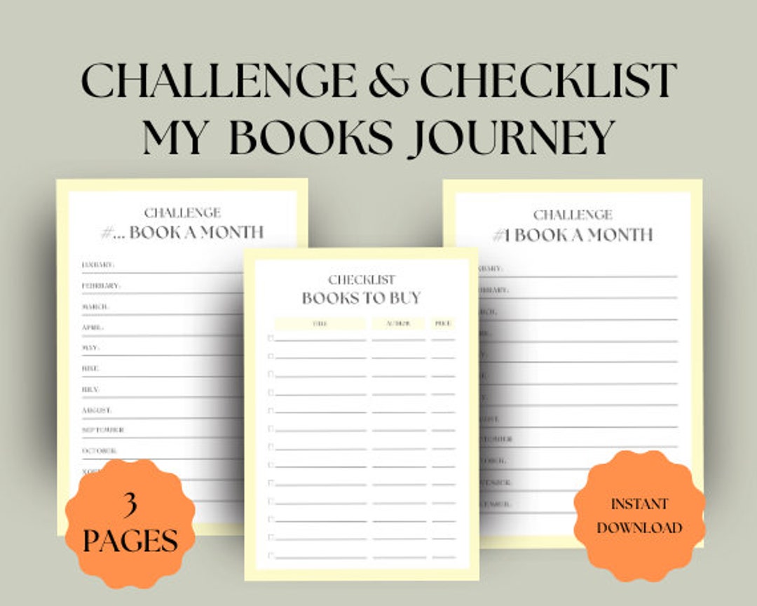Book Challenge & Checklist – Digital Printable – 3 Pages, 4 Colors and ...