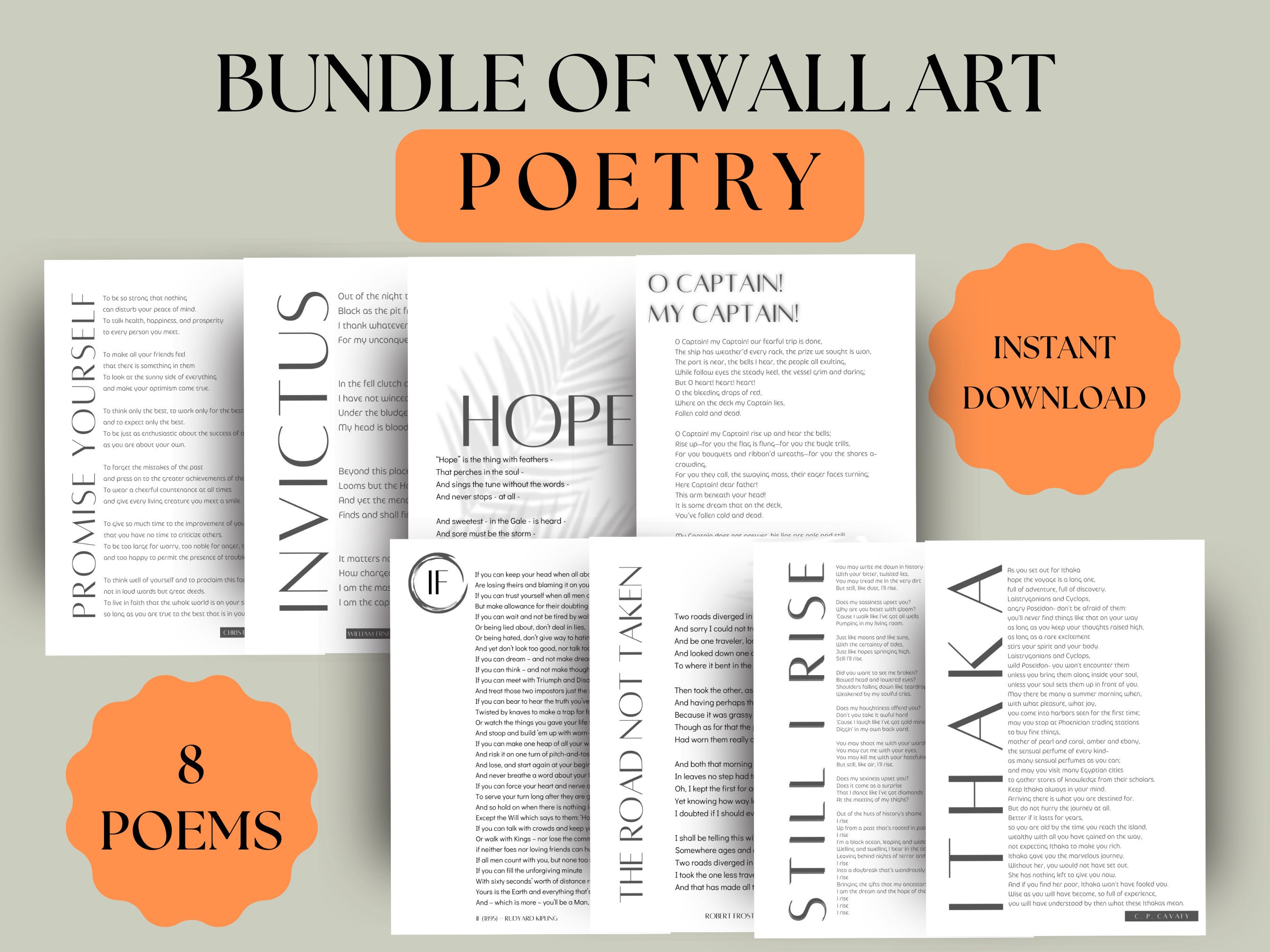 Ultimate BUNDLE of POETRY Wall Art, 8 Poems Included, Digital Printable ...