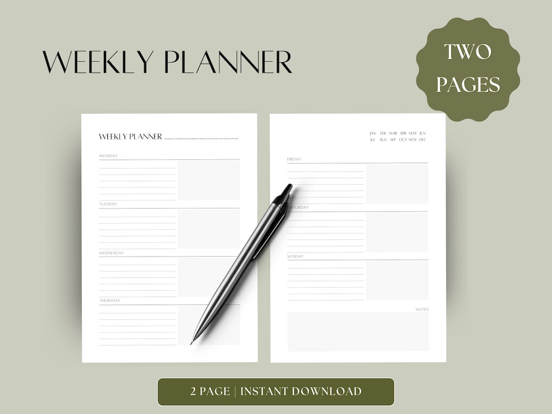 Weekly Planner – Digital Printable PDF – 2-page Planner Printable ...
