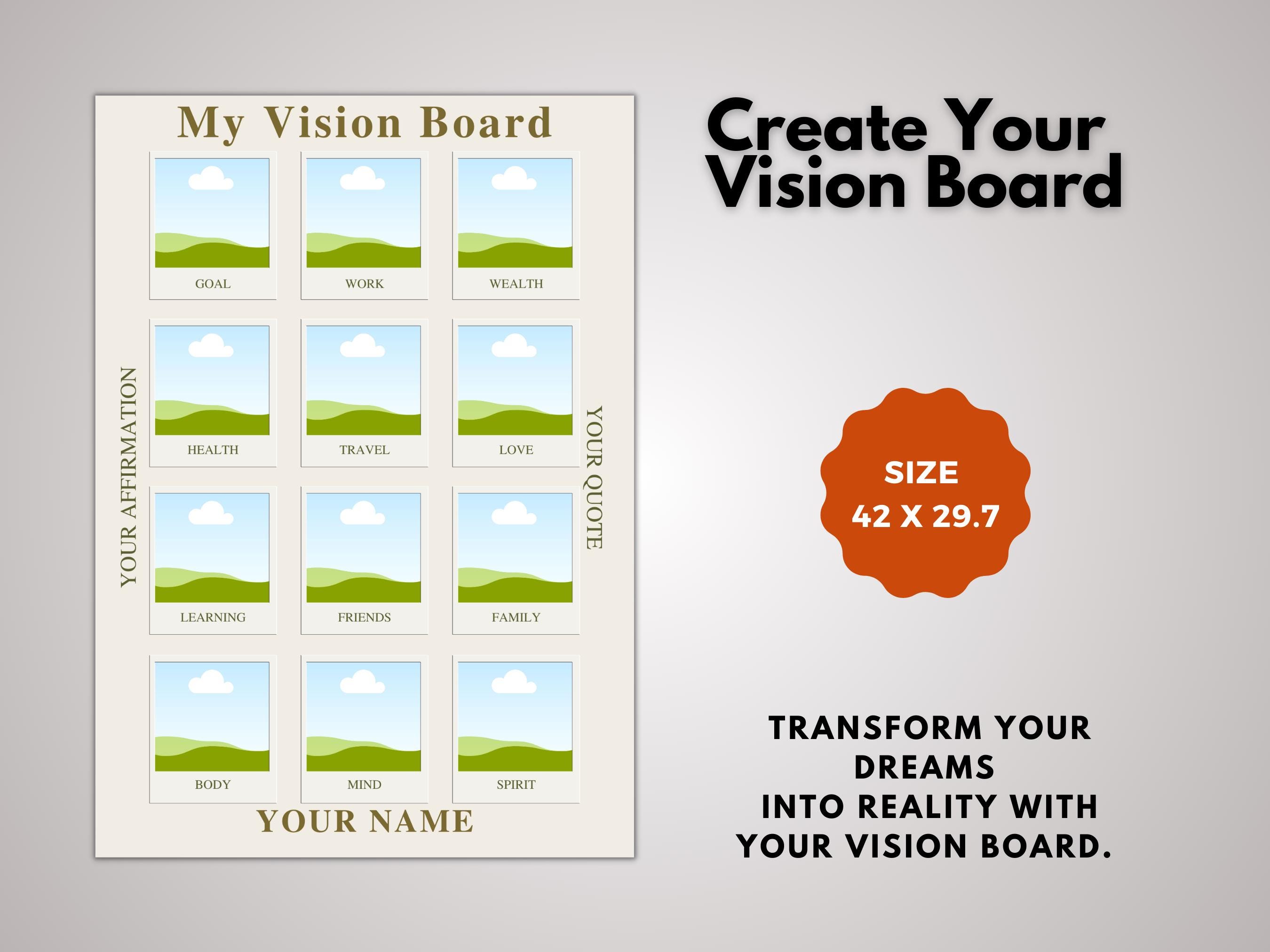 Vision Board Template, Canva Vision Board, Digital Vision Board for ...