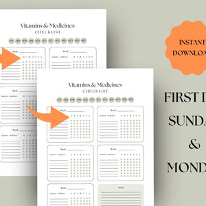 Vitamins & Medicines Checklist: Minimalist Printable (digital Download ...