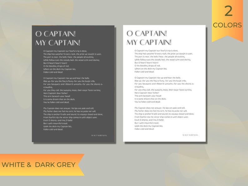 O CAPTAIN MY CAPTAIN Digital Wall Art Poetry, Motivational and ...