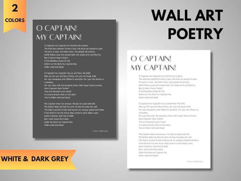 O Captain My Captain Poem Print: Walt Whitman Wall Art (digital ...
