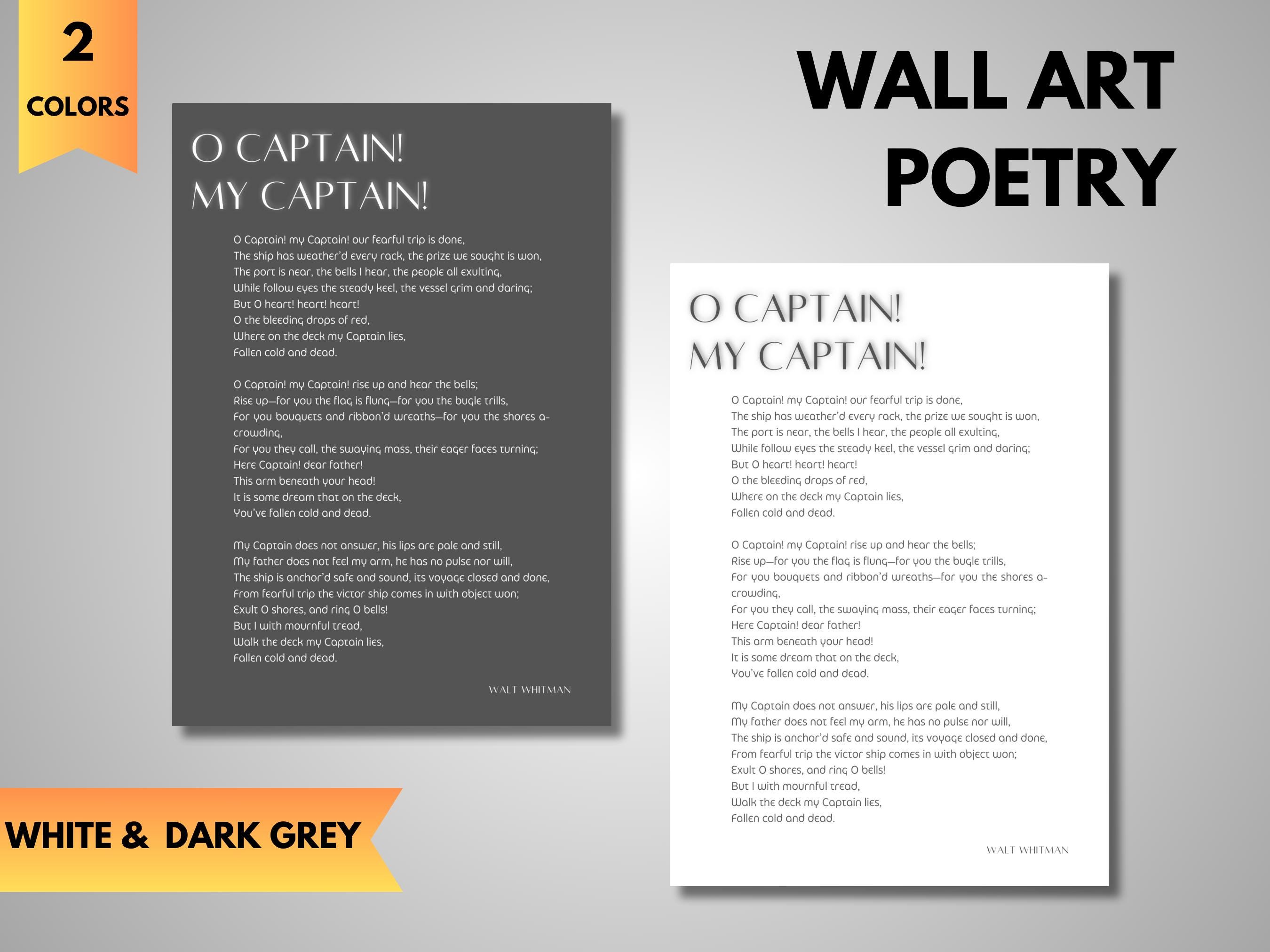 O CAPTAIN MY CAPTAIN! Digital Wall Art Poetry, Motivational and ...