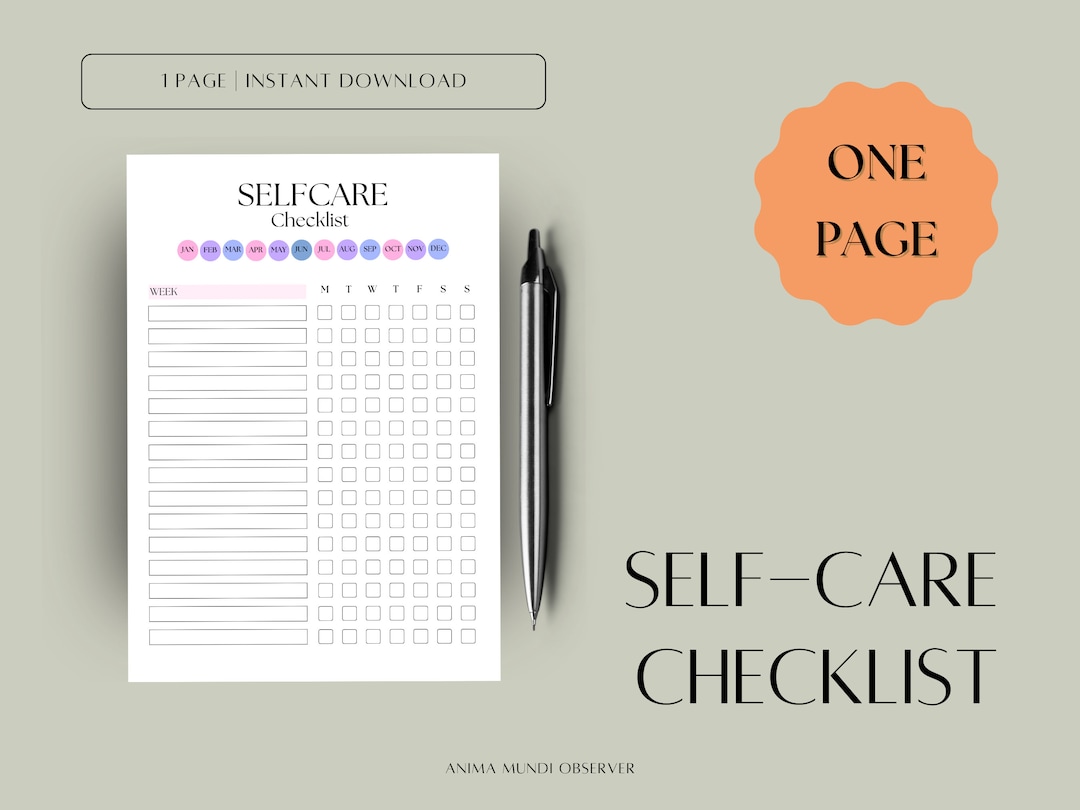 SELF-CARE Checklist, Digital Printable Checklist, Minimalist, Undated ...