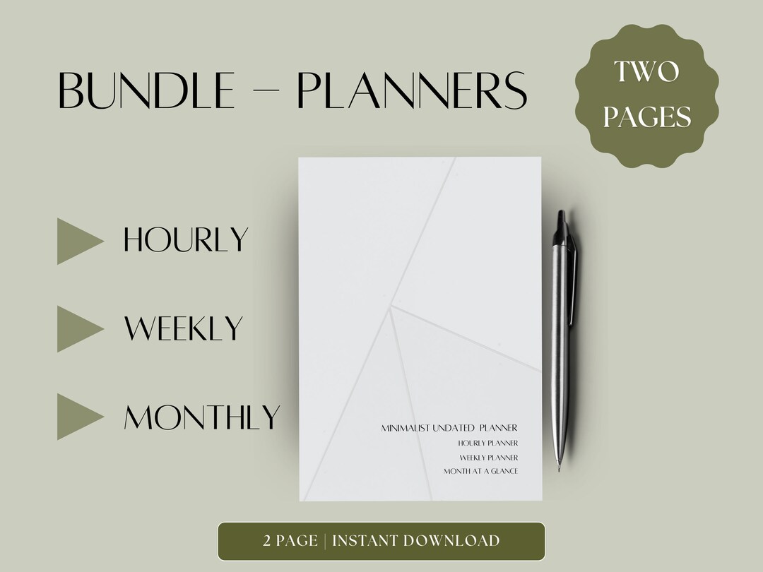 Ultimate BUNDLE Planner – Hourly/weekly/monthly – Digital Printable – 2 Pages Planners – Time ...