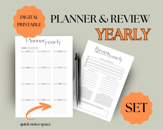 Yearly Planner & Review Digital Printable With Quarterly - Etsy
