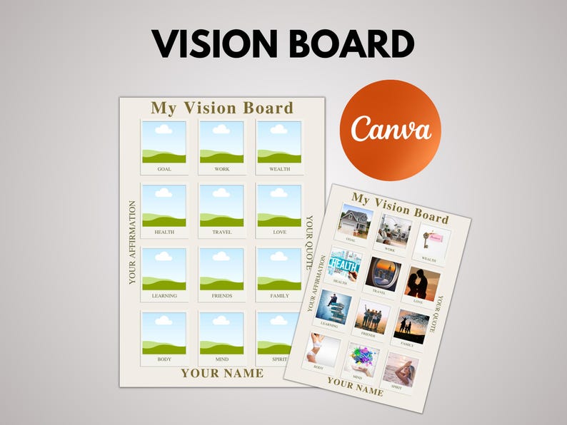 Vision Board Template, Canva Vision Board, Digital Vision Board for ...