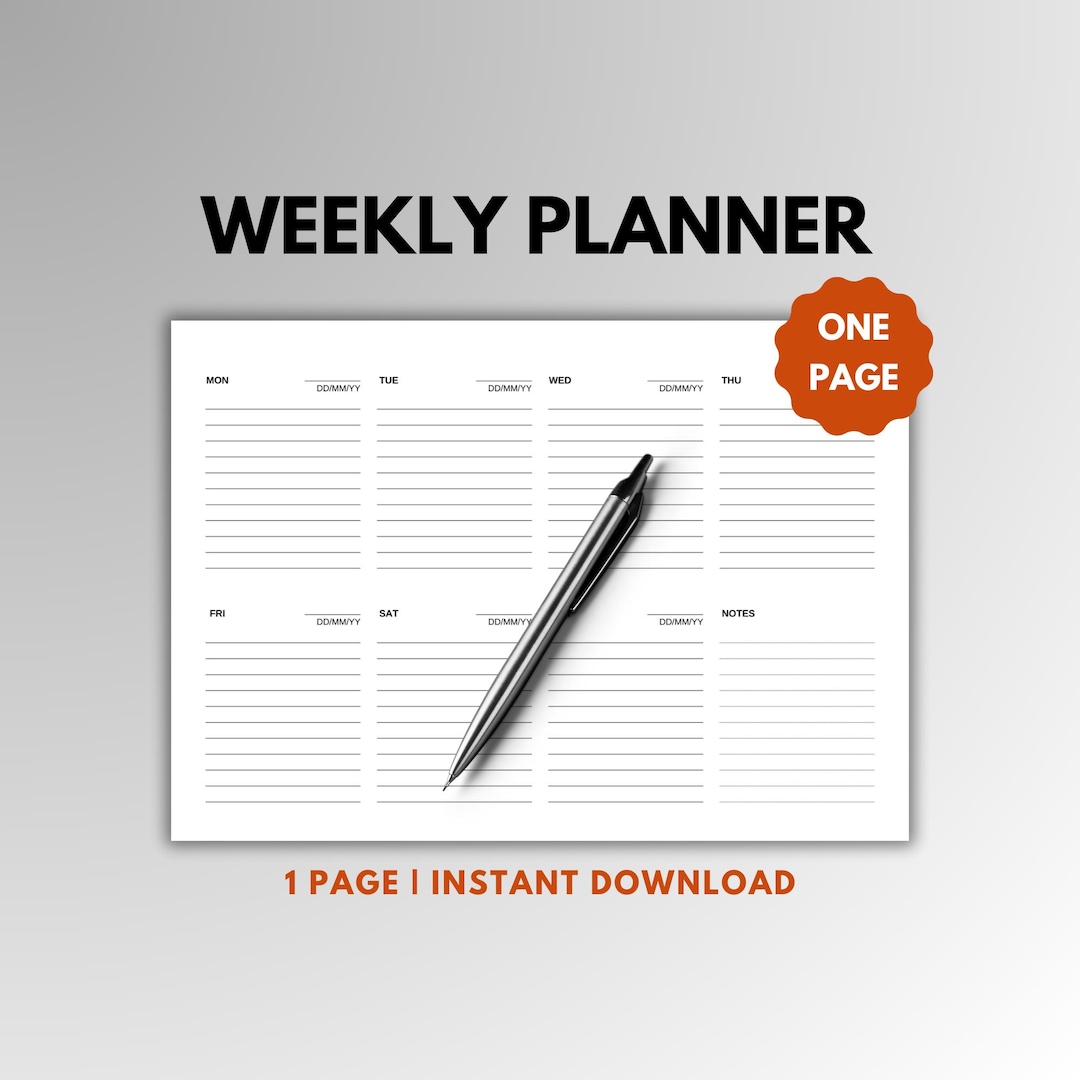 Weekly Planner — Printable Landscape — Minimal Agenda — Undated ...