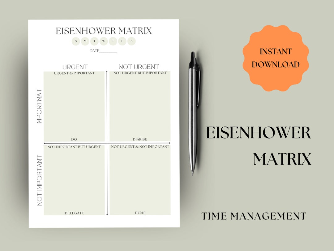Time Management Method, EISENHOWER Matrix, Digital Printable, Effective ...