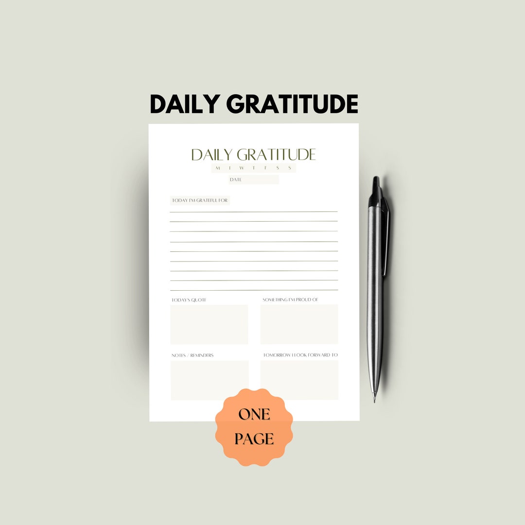 Gratitude Daily – One-page Printable – Practice Gratitude – Daily ...