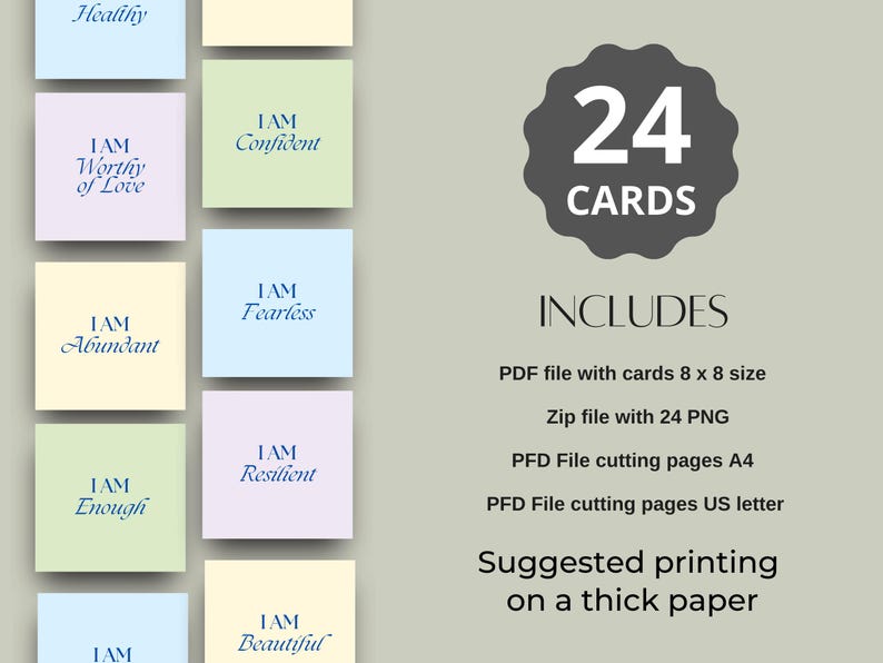Affirmation Cards "i Am", Boost Your Self-esteem, 24 Digital Cards ...