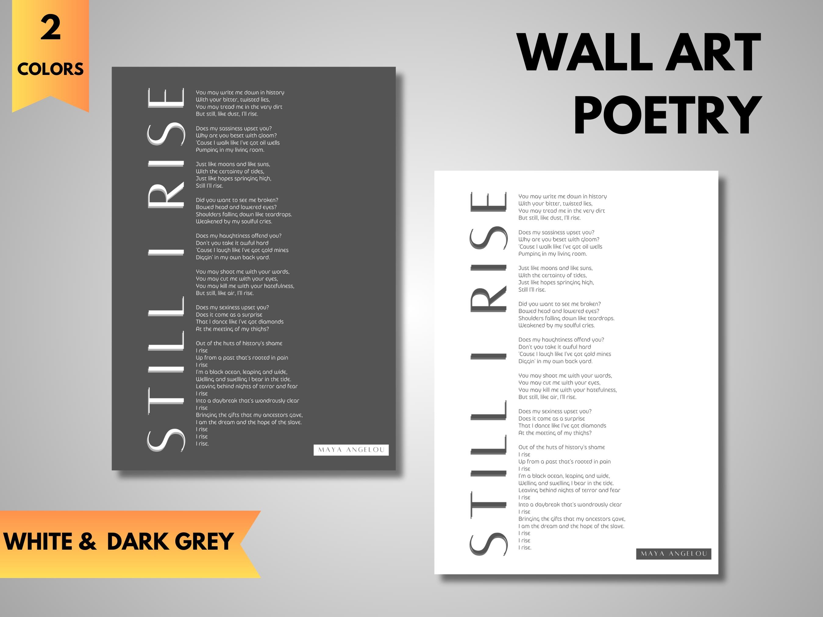 Maya Angelou 'still I Rise' Poem Print: Minimalist Typography (digital ...
