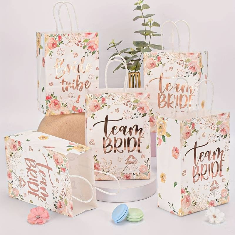 One Set of Team Bride Paper Party Bags With Handles, 5 Pieces Hen Party ...
