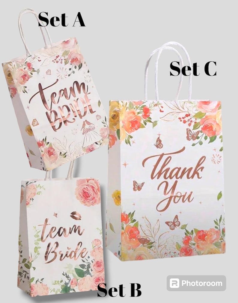One Set of Team Bride Paper Party Bags With Handles, 5 Pieces Hen Party ...