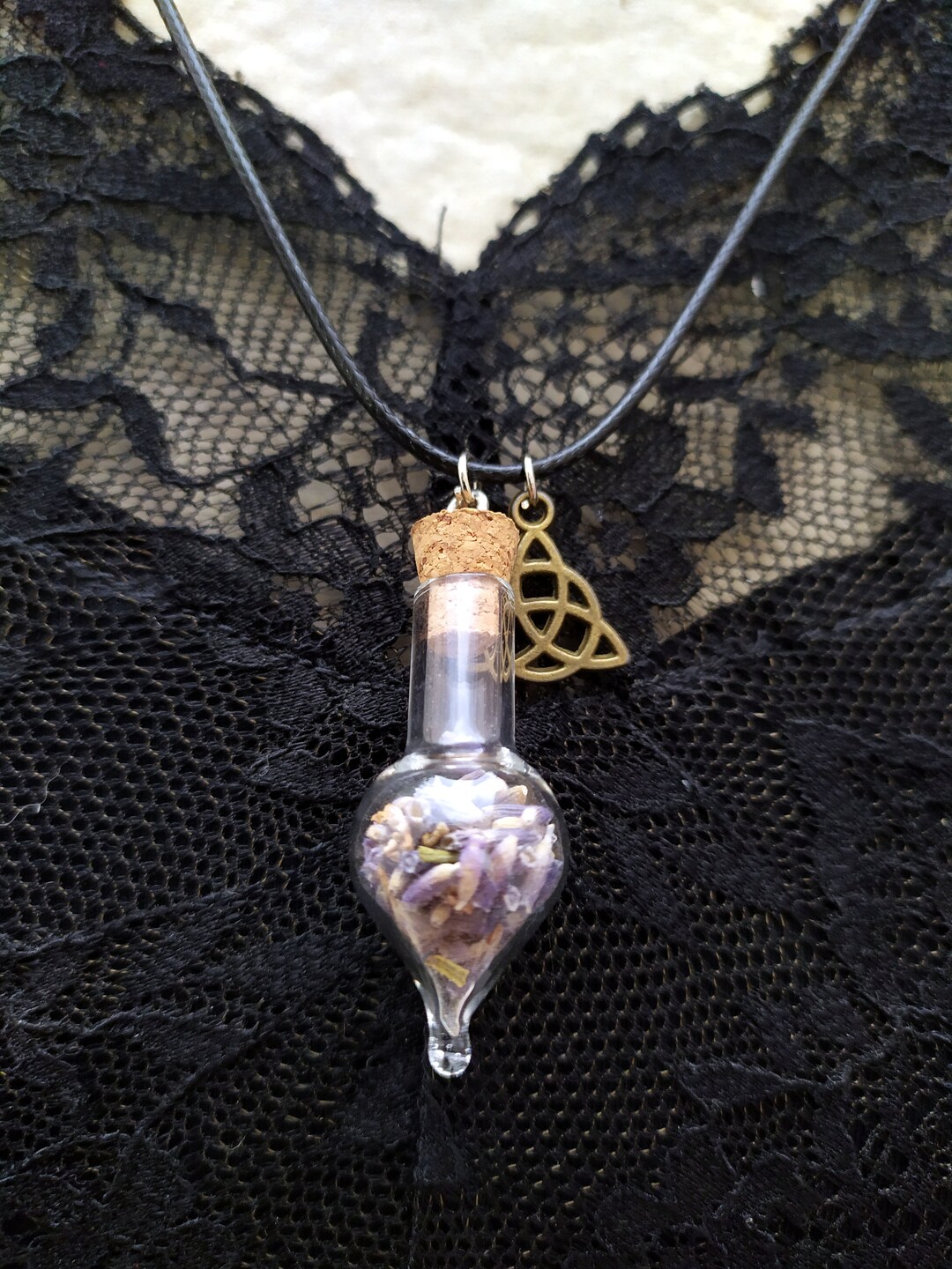 Magic Witch Vial Pendant Necklace With Olive Leaves or Lavender Flowers ...