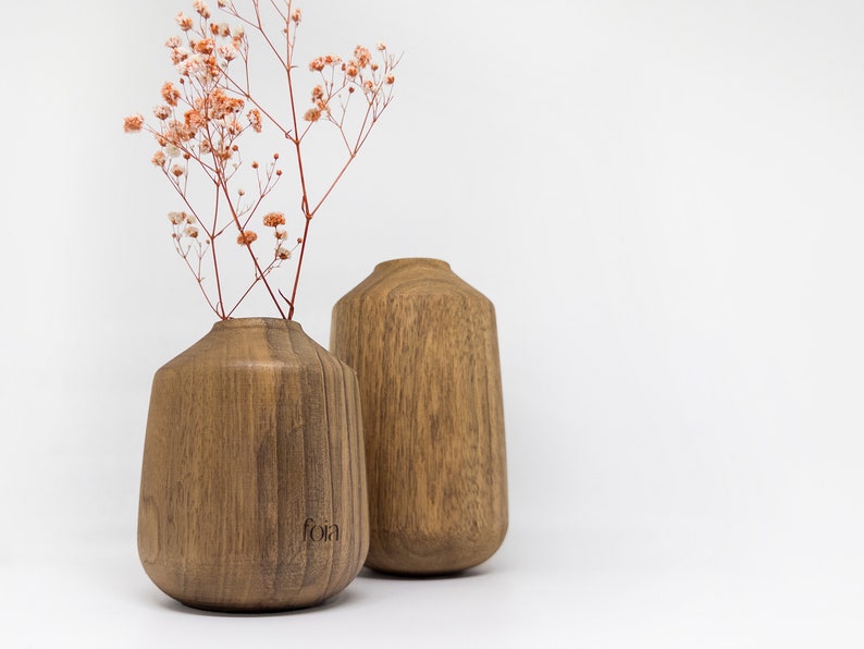 Dark Wooden Vase Set, Wooden Gift, Massive Walnut Gift - Etsy