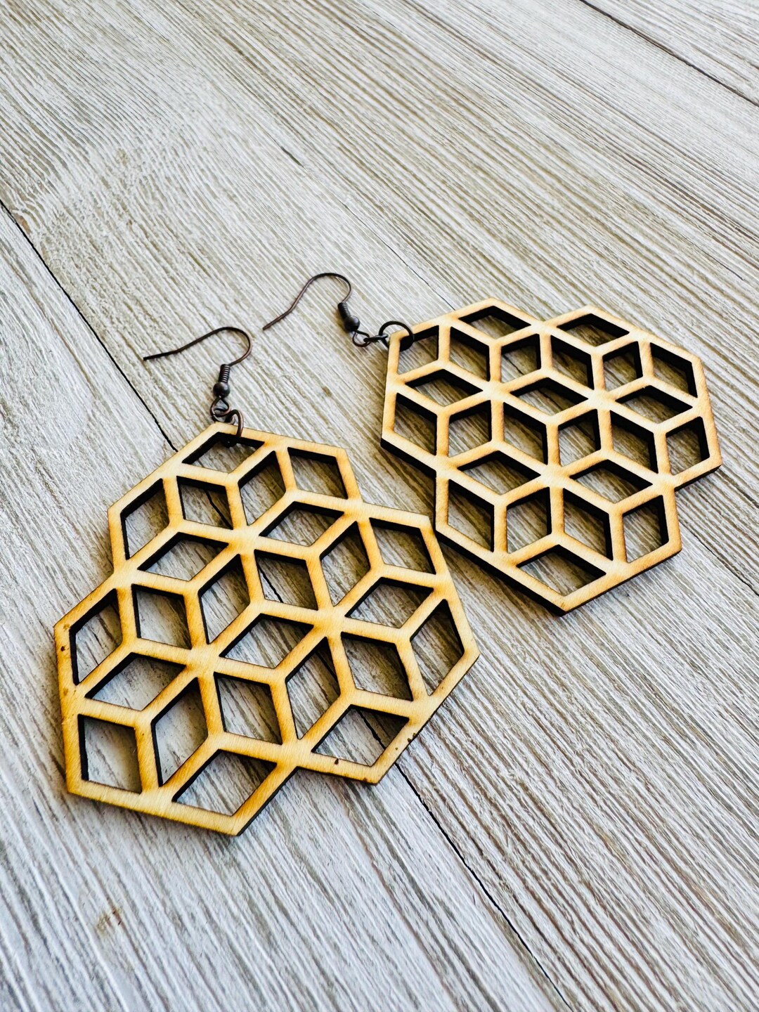 Triangualar Sacred Geometry Cubes Wooden Dangle Earrings - Etsy