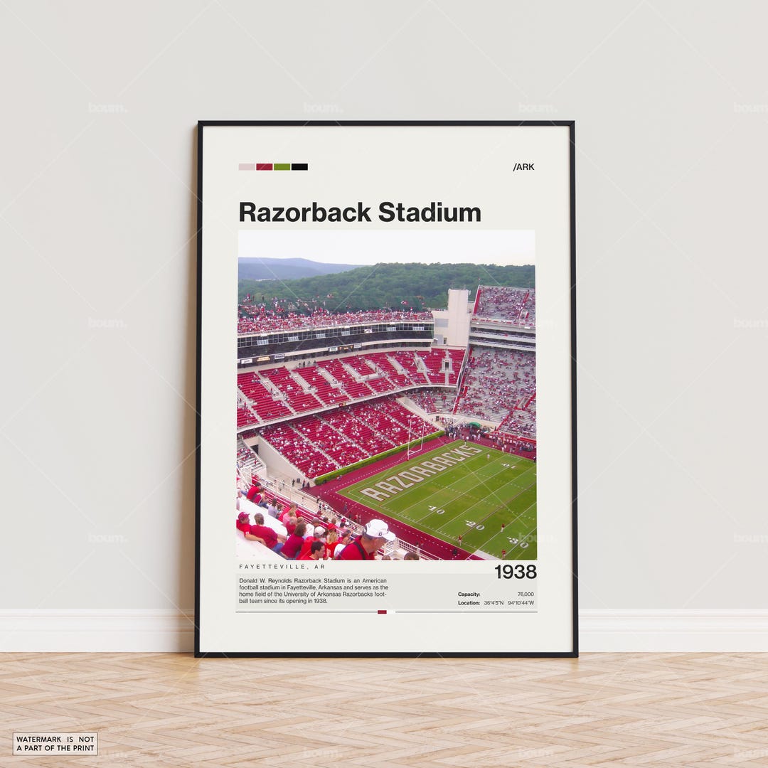 Razorback Stadium Poster, Arkansas Football Poster Print, NCAA Stadium ...