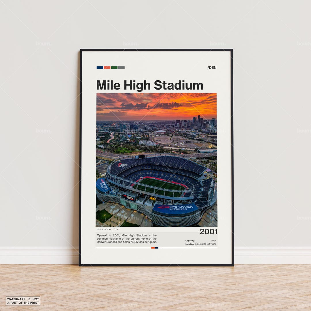 Mile High Stadium Poster, Denver Broncos Poster Print, NFL Stadium ...