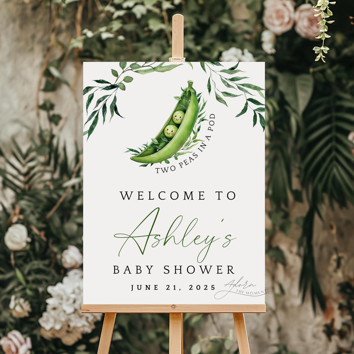 Twin Two Peas in A Pod Baby Shower Printed Welcome Sign, Printed Sign ...