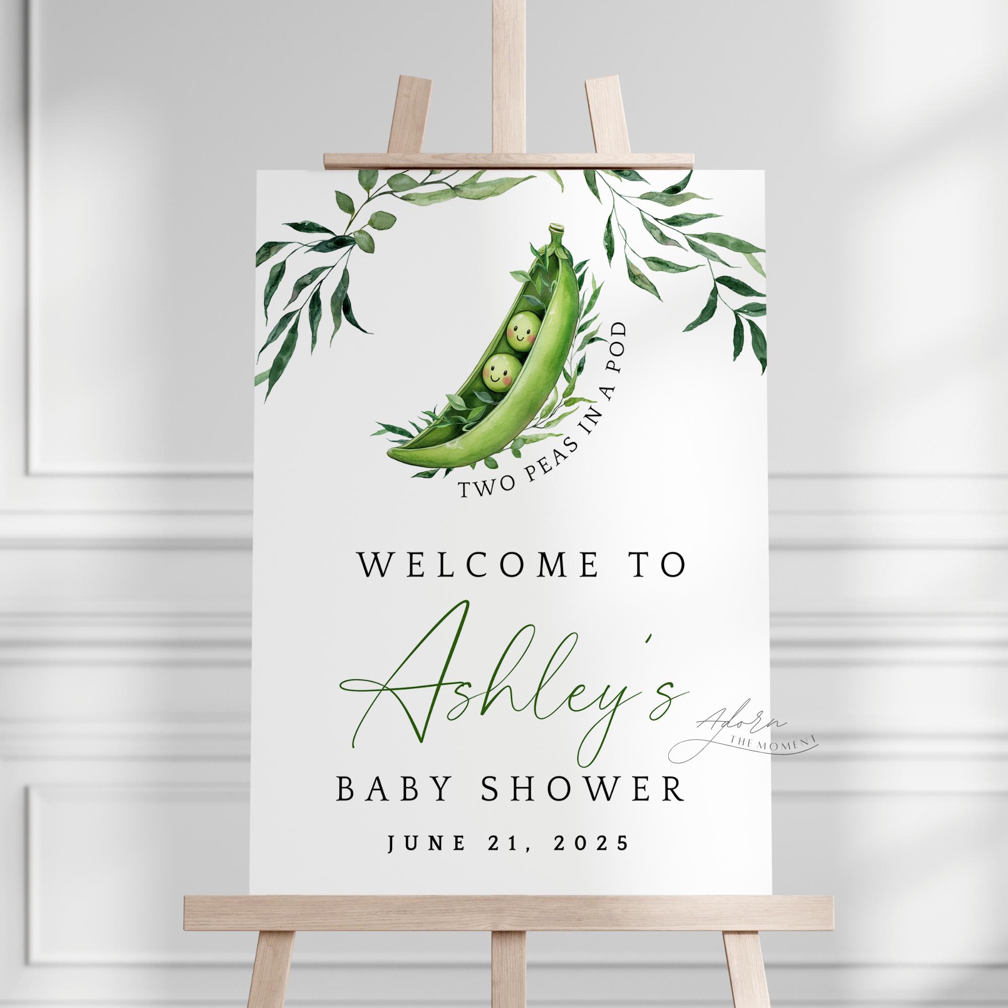 Twin Two Peas in A Pod Baby Shower Printed Welcome Sign, Printed Sign ...