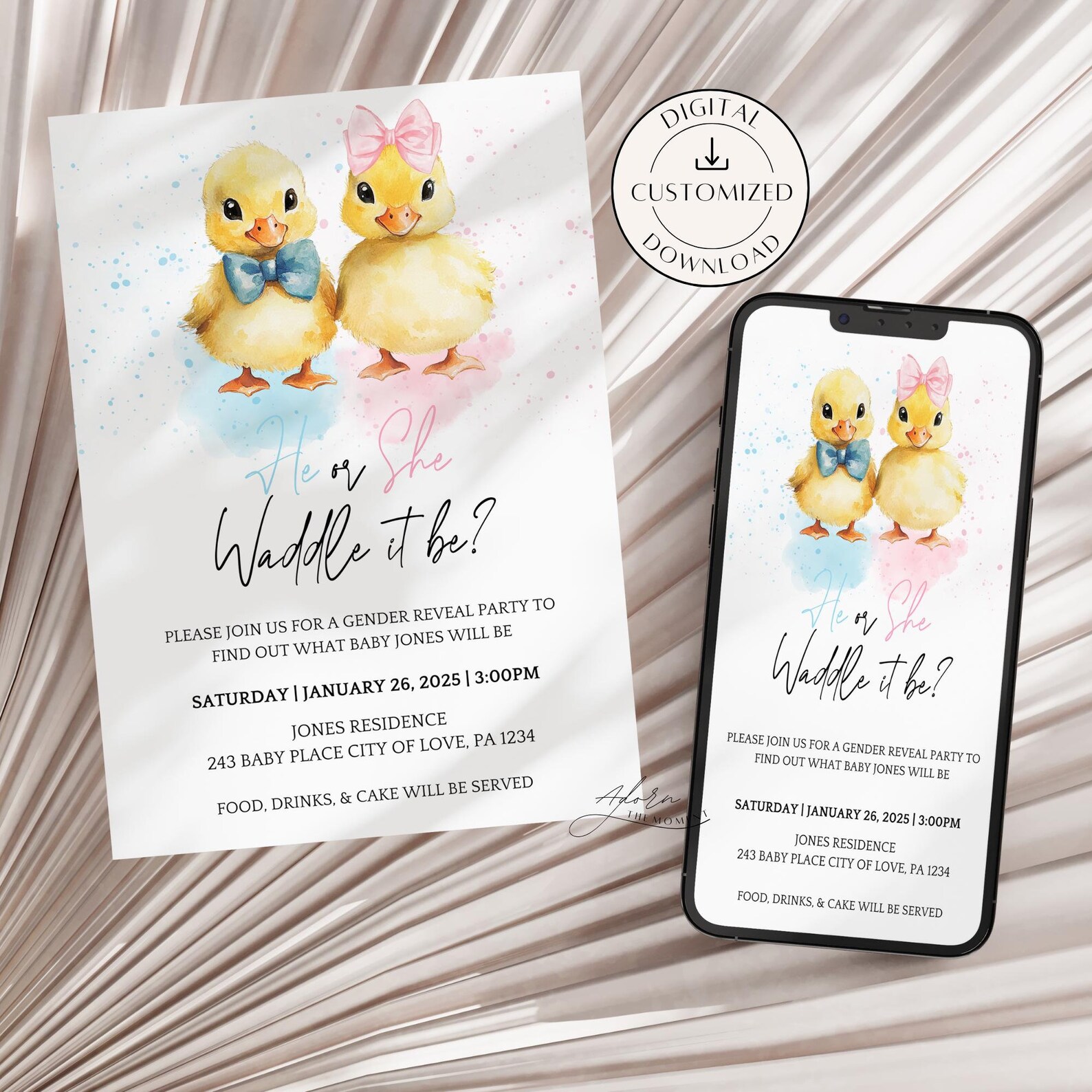 Waddle It Be Baby Duck Custom Gender Reveal Invitation, Personalized ...