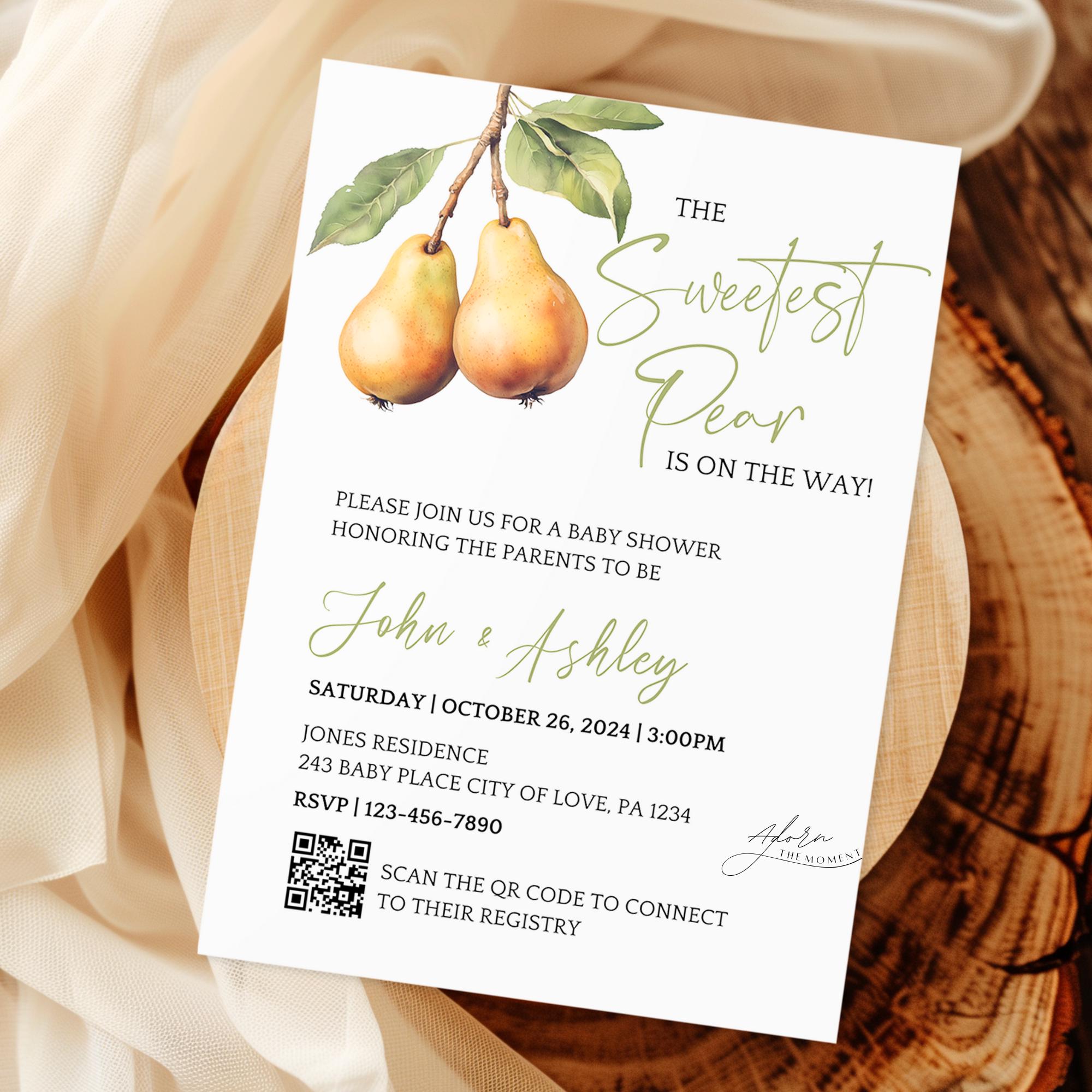 Sweetest Pear Twins Baby Shower Invitation, Pear Pair Twins Co Ed ...