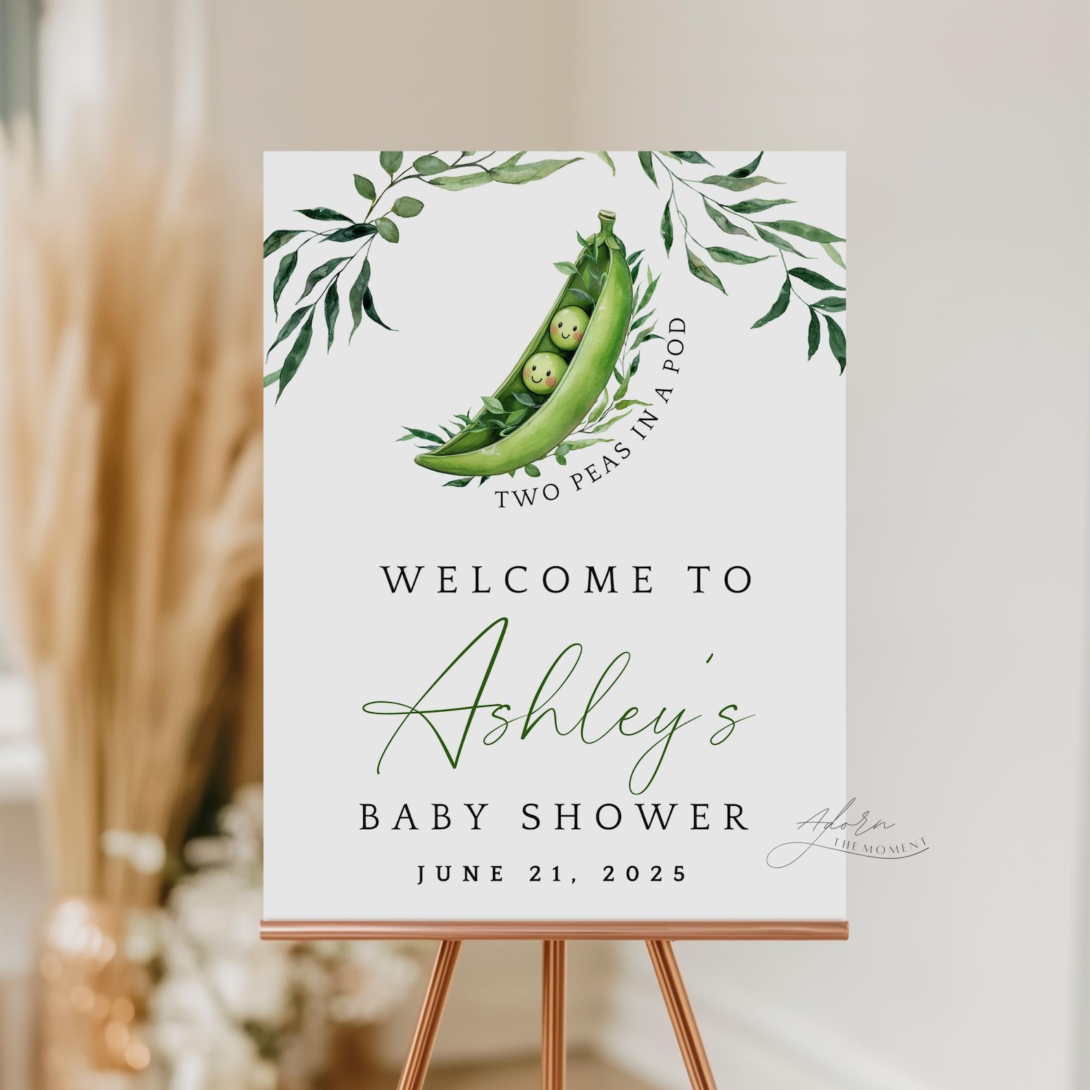 Twin Two Peas in A Pod Baby Shower Printed Welcome Sign, Printed Sign ...