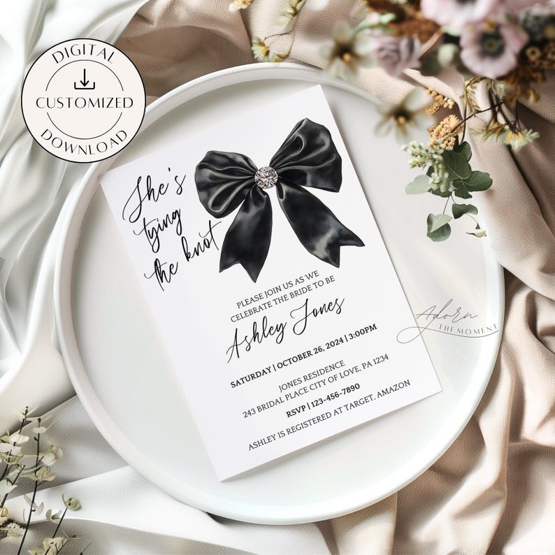 She's Tying the Knot Bow Bridal Shower Invitation, Personalized Bridal ...
