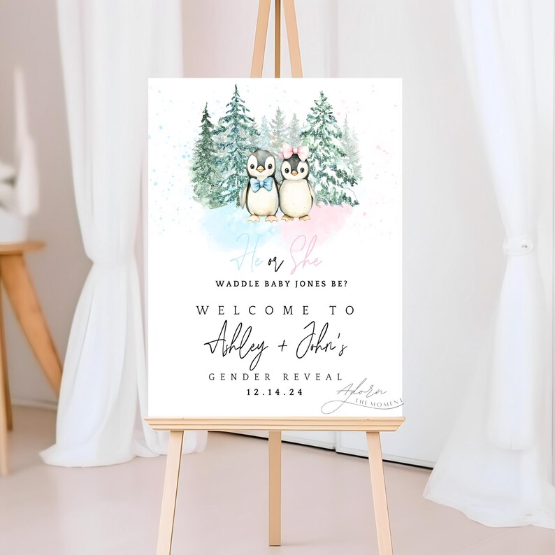 Waddle It Be Baby Penguin Gender Reveal Welcome Sign Printed, Penguin ...