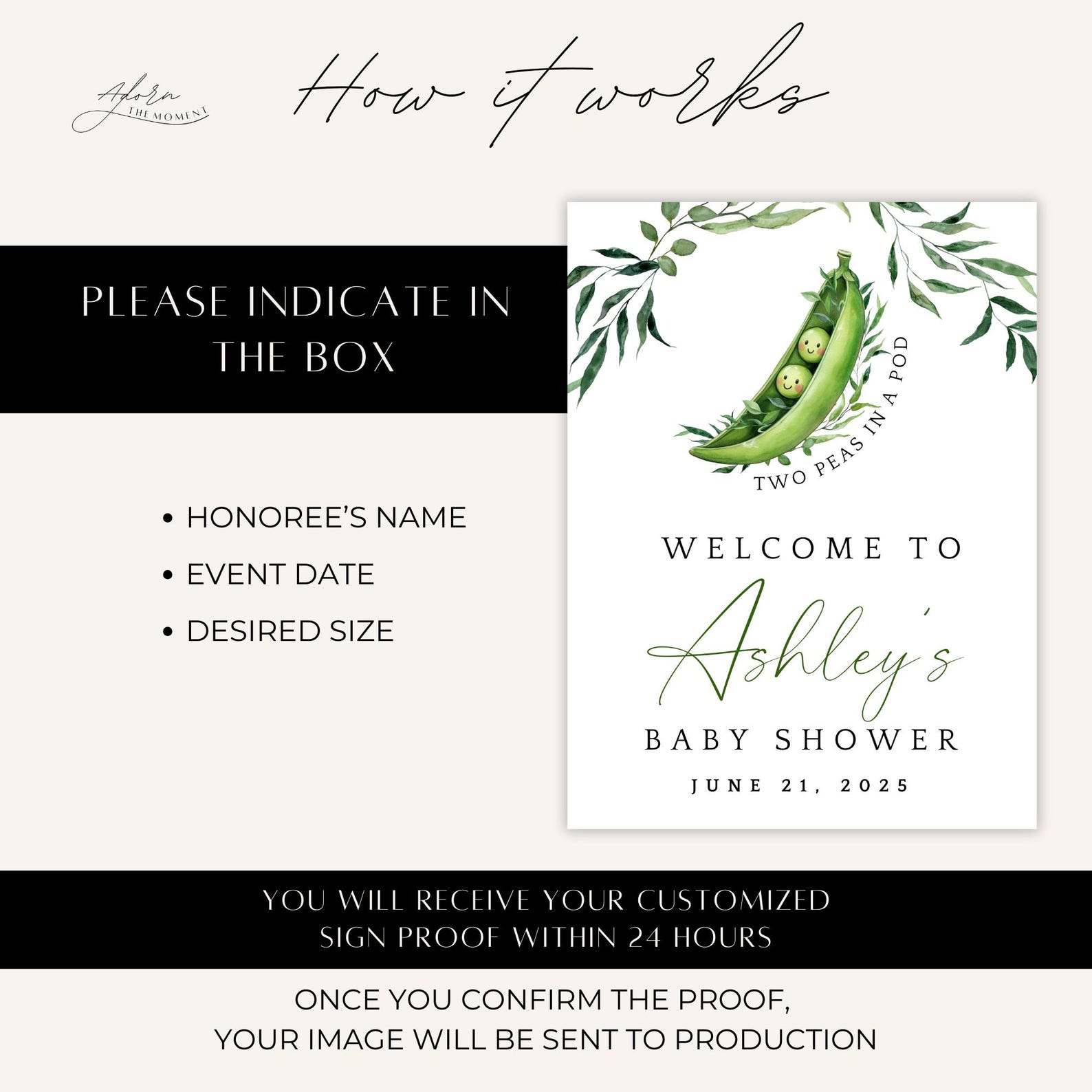 Twin Two Peas in A Pod Baby Shower Printed Welcome Sign, Printed Sign ...