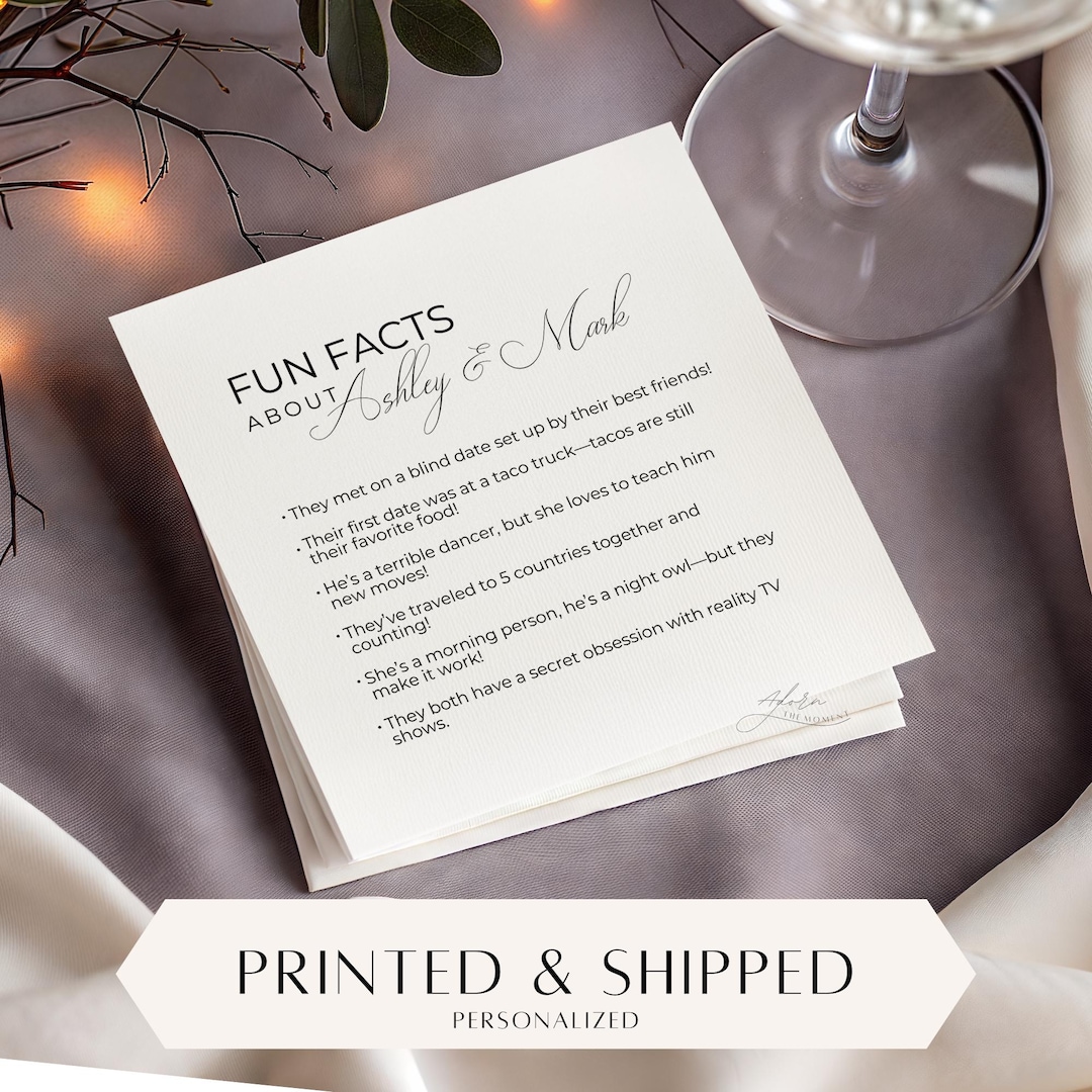 Personalized Wedding Trivia Napkins, Fun Facts, Engagement Party - Etsy