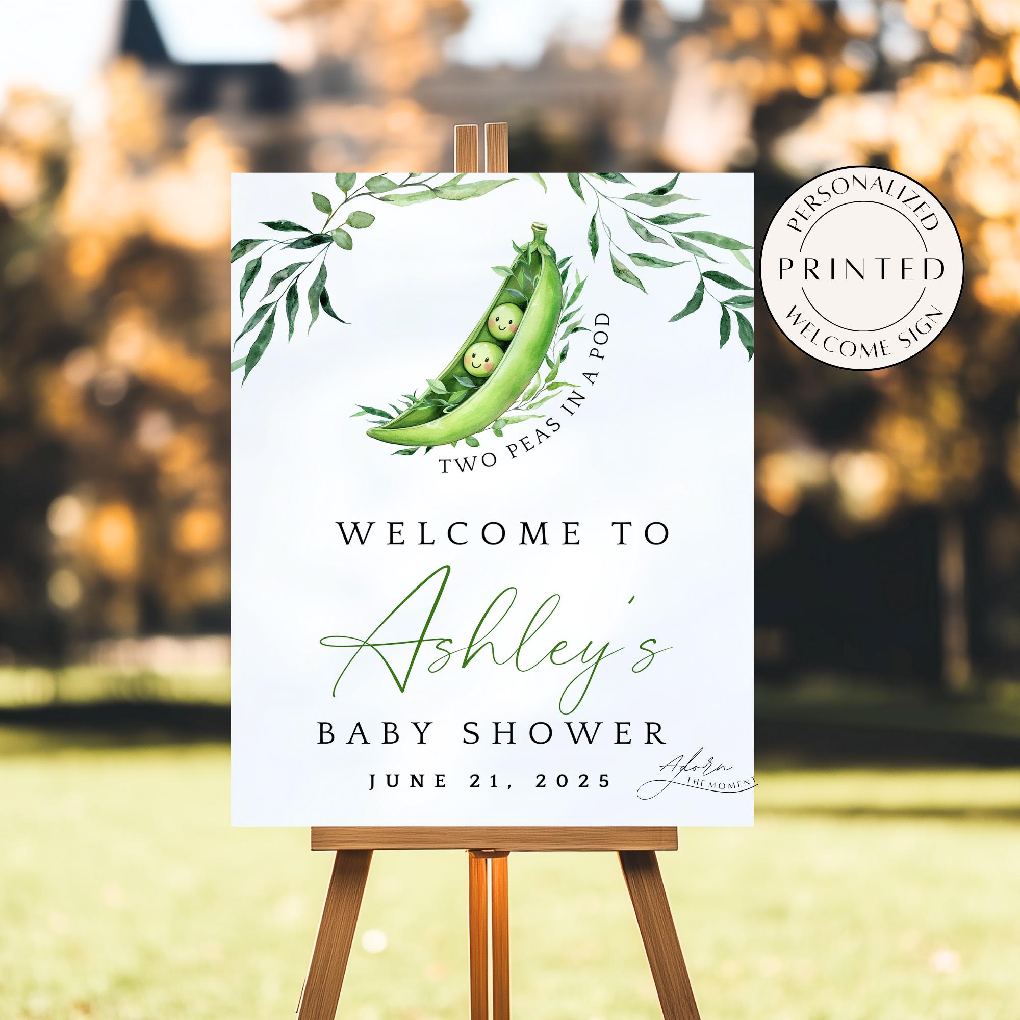 Twin Two Peas in A Pod Baby Shower Printed Welcome Sign, Printed Sign ...