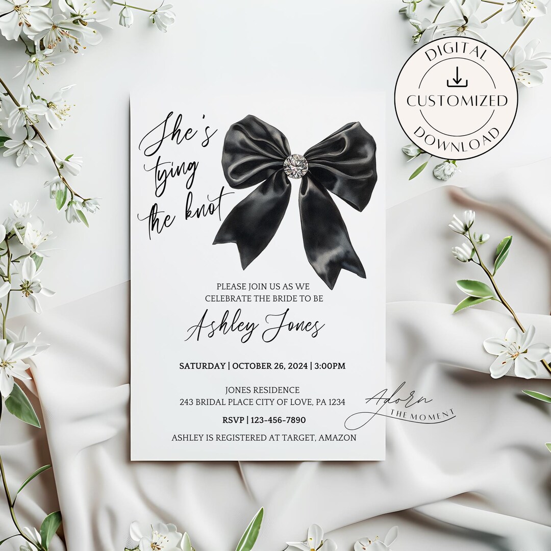 She's Tying the Knot Bow Bridal Shower Invitation, Personalized Bridal ...