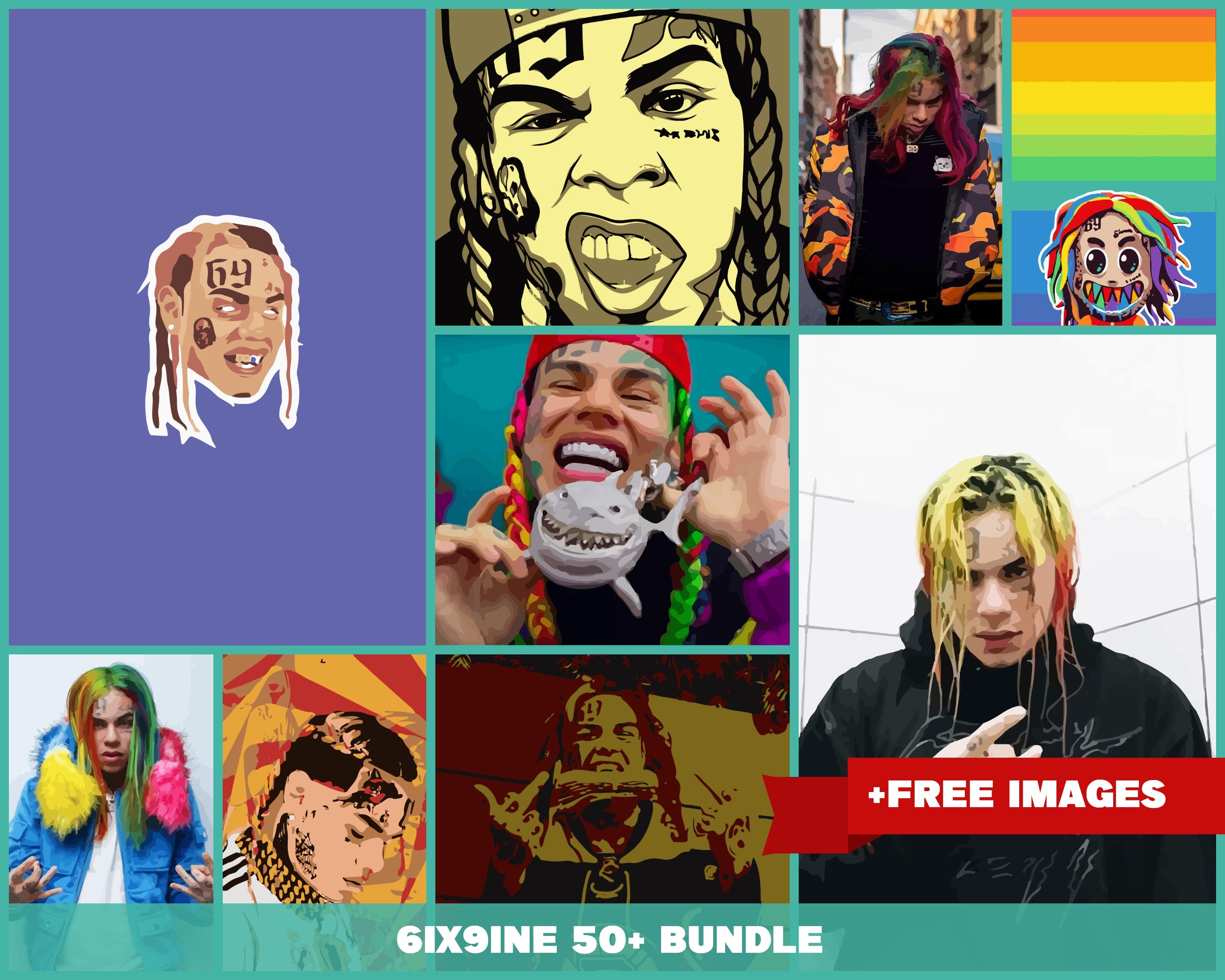 6ix9ine Svg Png Rapper Hiphop Tekashi69 Poster Shirt Printing Cut File ...