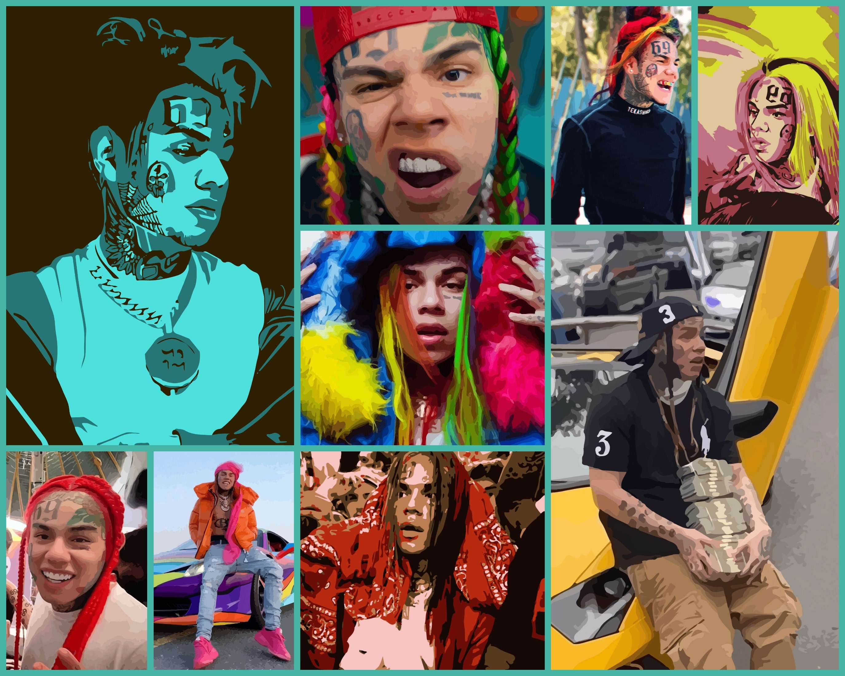 6ix9ine Svg Png Rapper Hiphop Tekashi69 Poster Shirt Printing Cut File ...