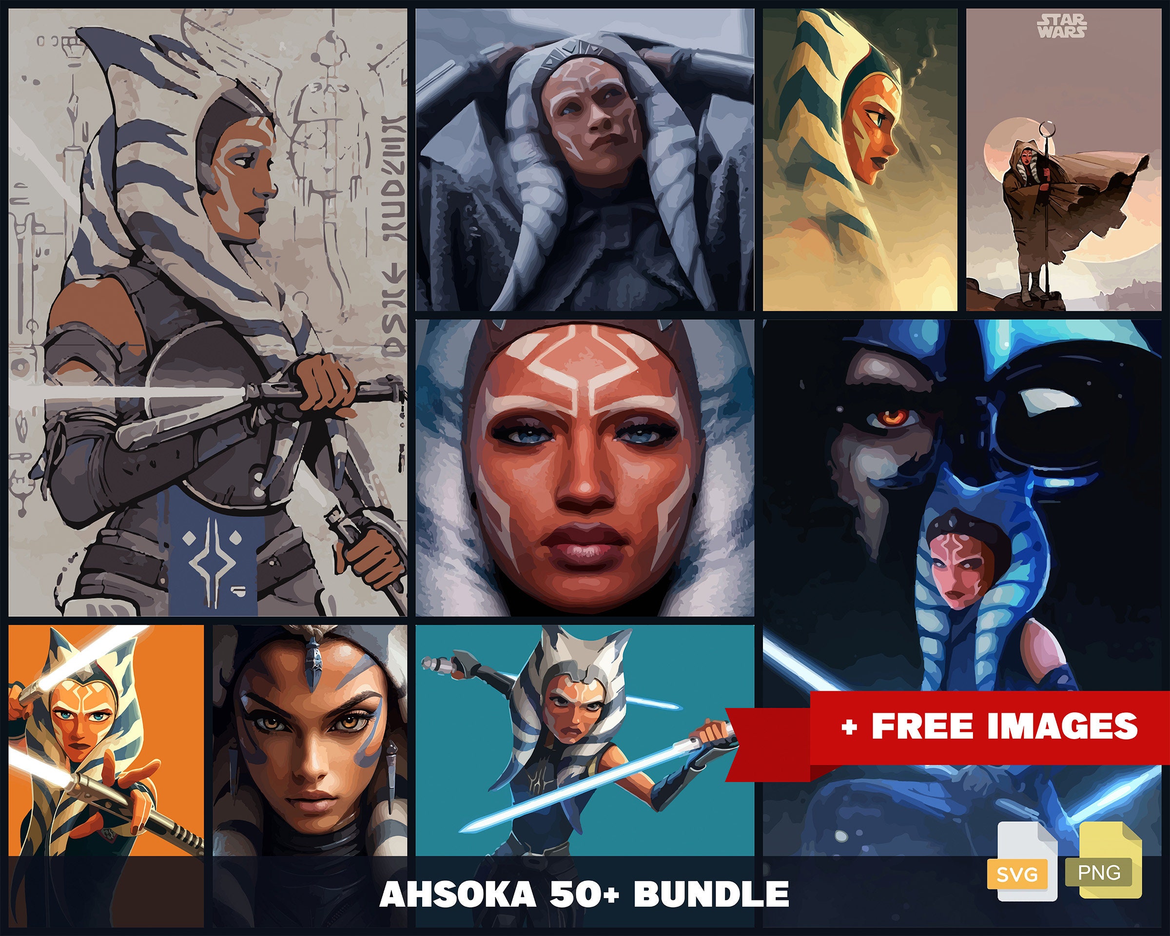 Ahsoka SVG PNG JPG Bundle Star Wars Bundle Darth Vader Design File Cut ...