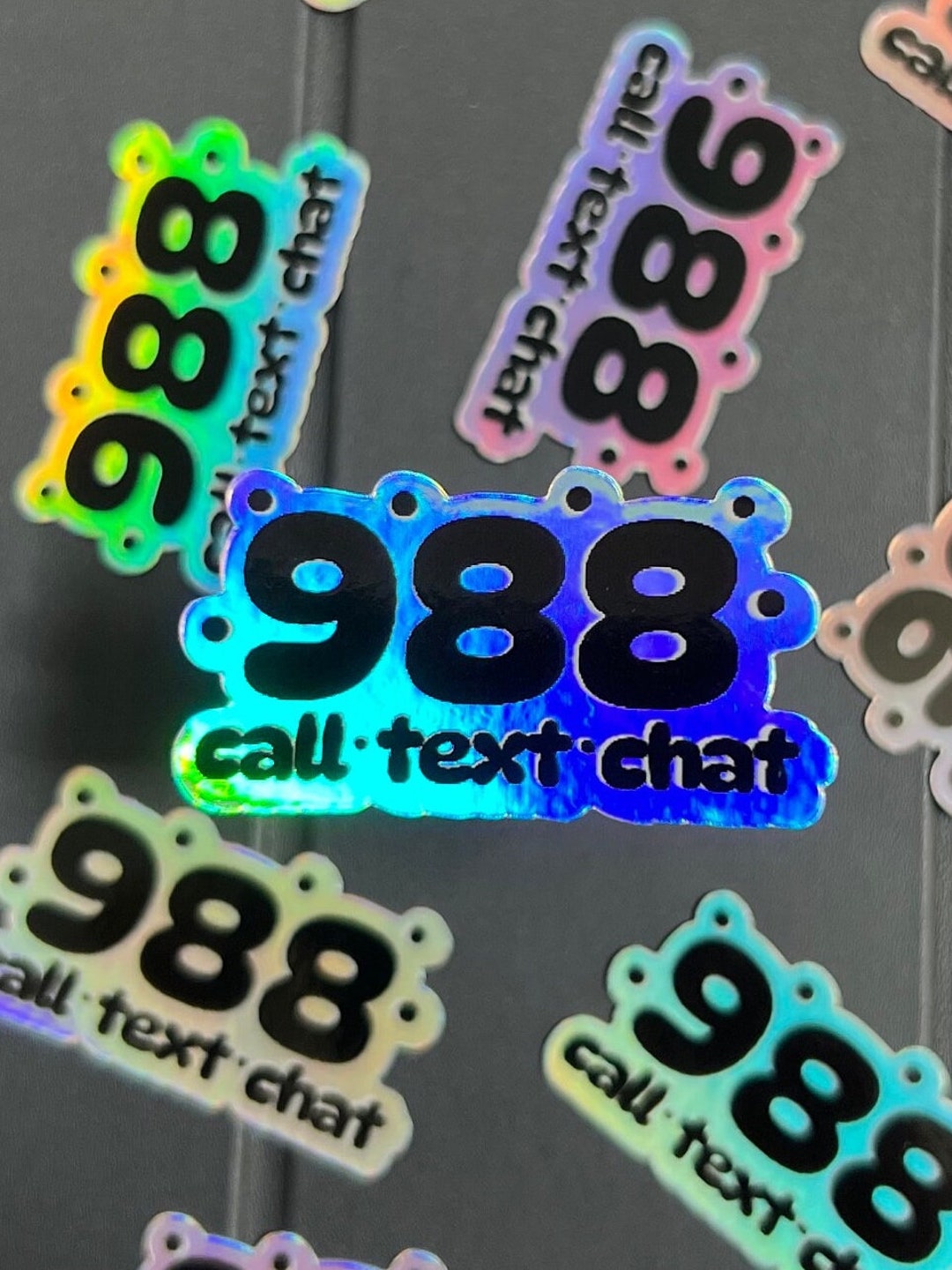 Holographic 988 Call Text Chat Stickers – Durable Waterproof Vinyl ...