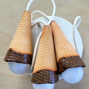 Handmade Ceramic Ice Cream Cone Pendant Lamp: Triple Light Fixture ...