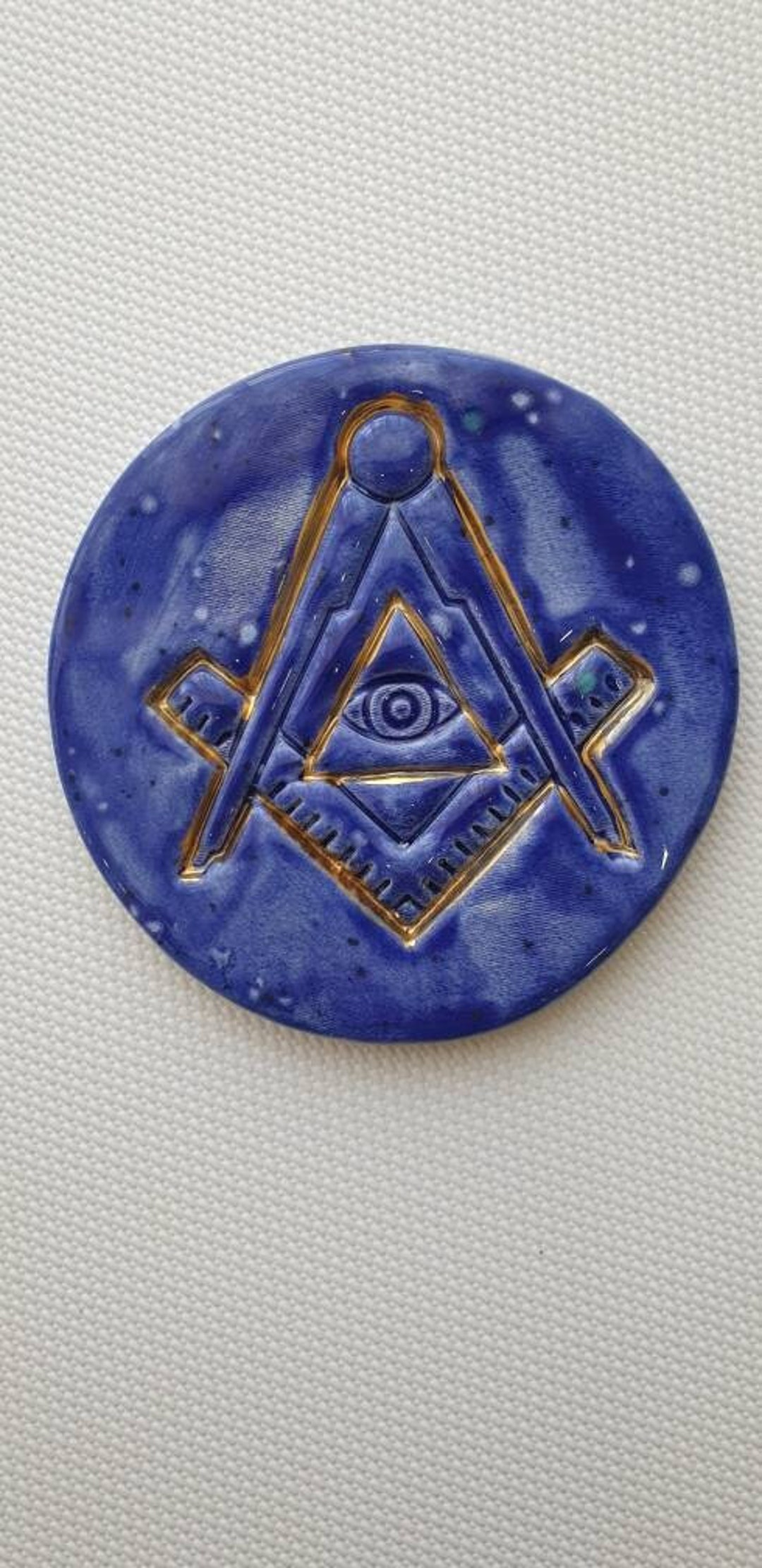 Masonic Ceramic Coaster Miter&compass Handmade Engraved-relief-glazed ...
