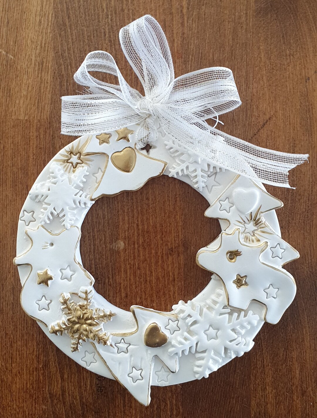 Handmade Ceramic Christmas Wreath: Gold Glazed Holiday Decor - Etsy