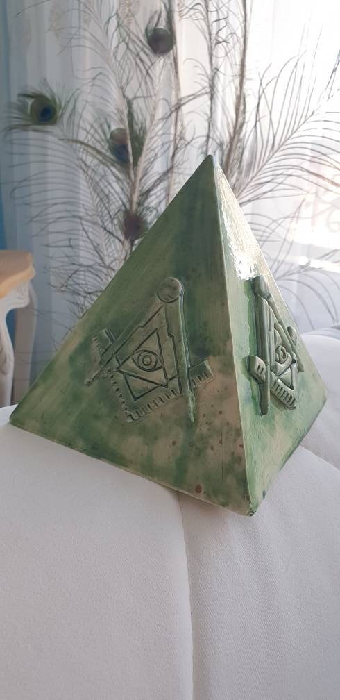 Masonic Pyramid Ceramic Symbol, Seeing Eye Miter & Compass, Freemasonry ...