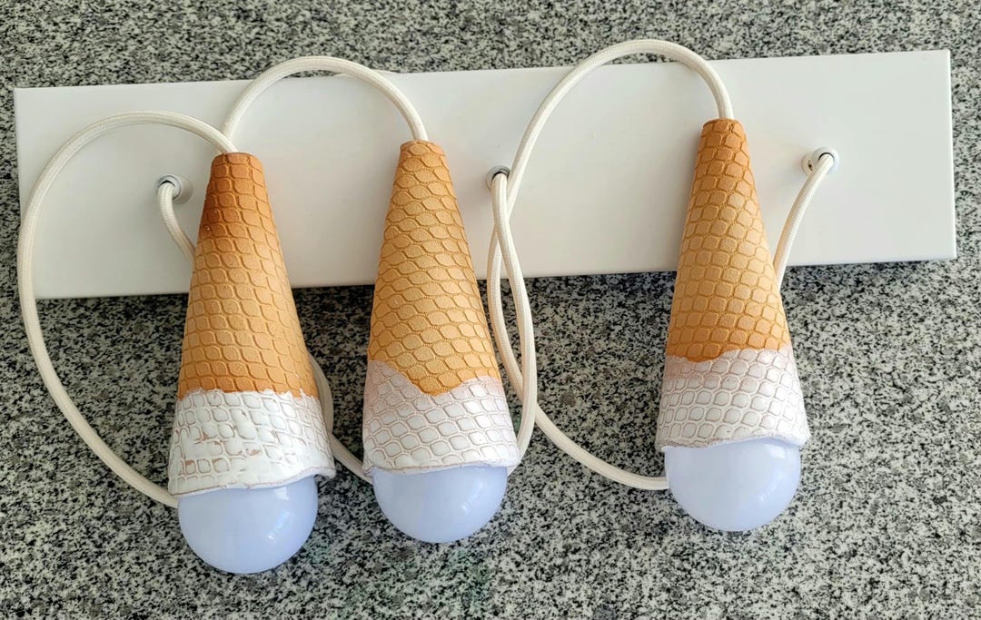 Triple Pendant Ice Cream Lamp Plug & Light Handmade Ceramic Artwork ...