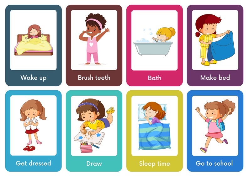 Kids Daily Routine Flashcards for Kids Montessori Pre-school Printable ...