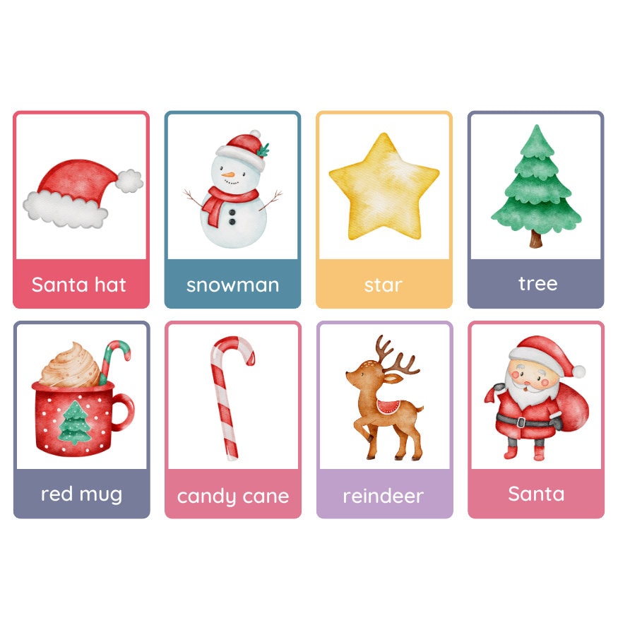 16 Christmas Flashcards for Kids Montessori Pre-school Printable ...