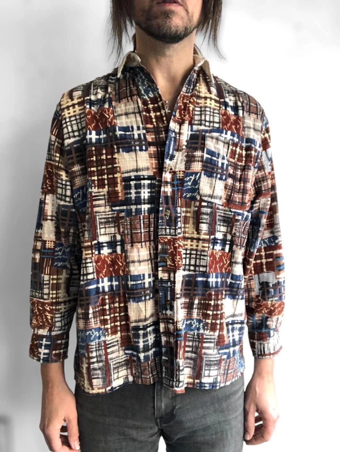 Vintage Corduroy Western Patchwork Naf Naf Shirt Large - Etsy