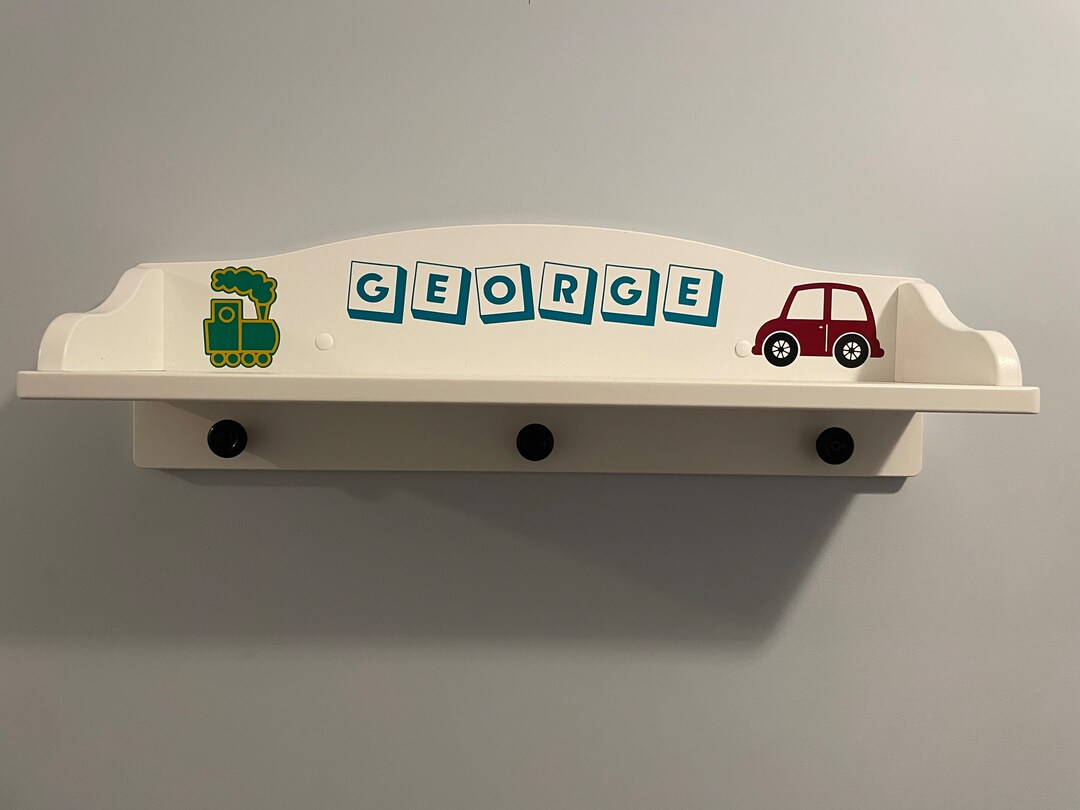 Personalised Childs Shelf With 3 Hangers. - Etsy