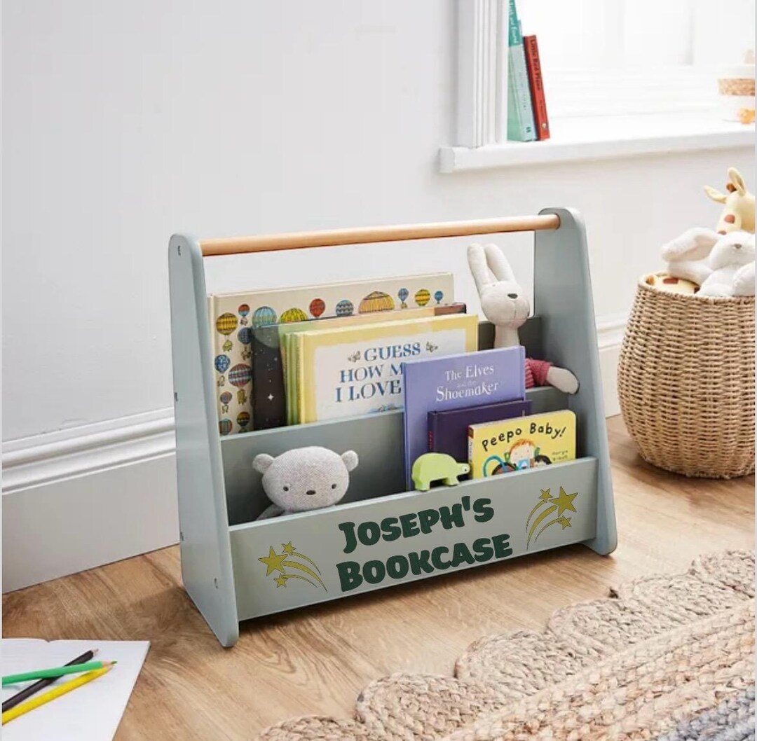 Personalised Light Sage Green Bookcase With Dark Green Lettering and ...