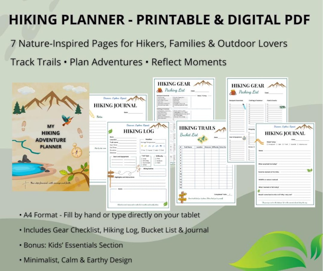 Hiking Planner - Printable & Fillable PDF | Hiking Log, Packing ...